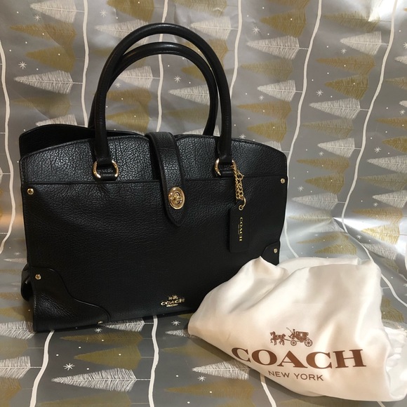 Coach | Bags | Coach Mercer 3 Black Pebbled Leather Satchel Bag | Poshmark